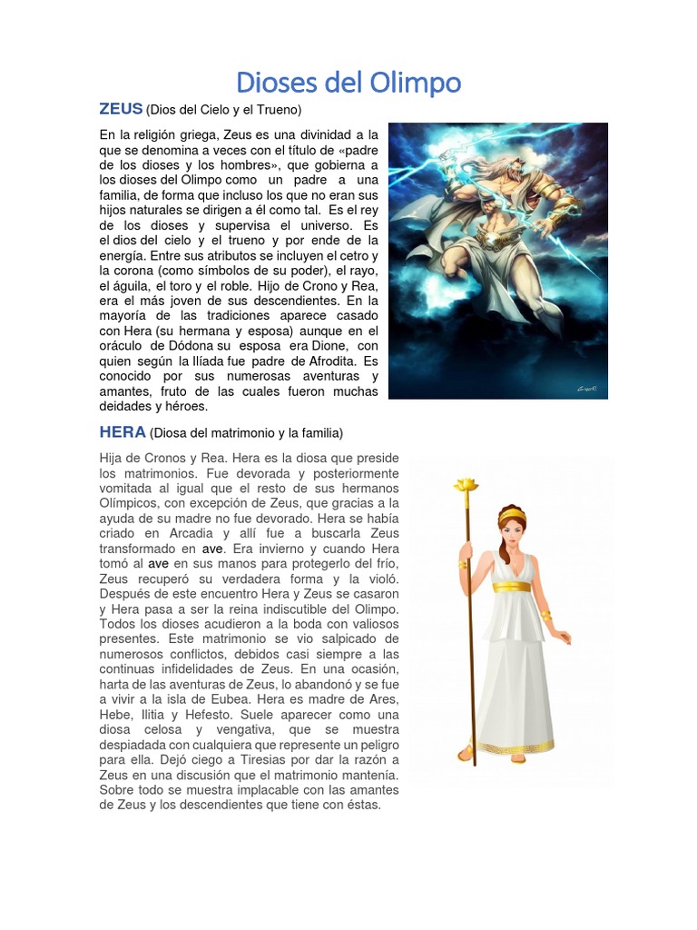 Historia de los dioses del Olimpo | PDF | Hera | Zeus