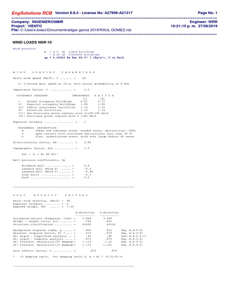 Engsolutions RCB: Wind Loads Nsr-10 | PDF | Mechanics | Physics
