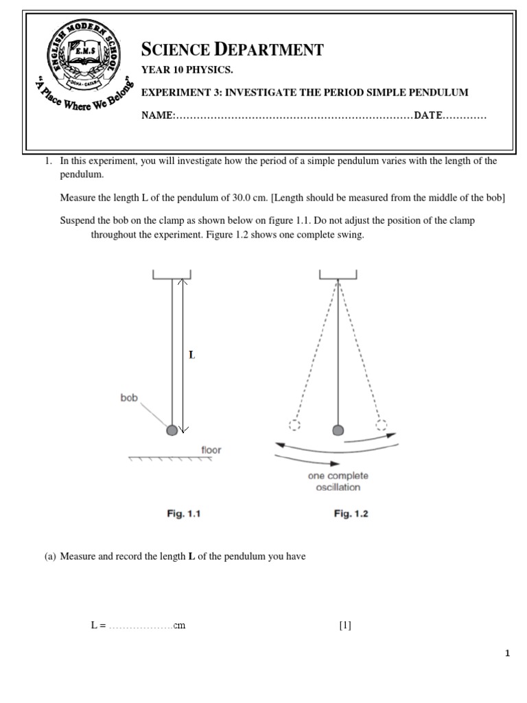 Year 10 Experiment 1 Simple Pendulum | PDF | Technology & Engineering