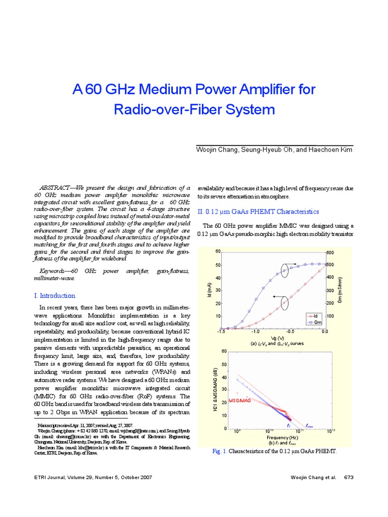 A 60 Ghz Medium Power Amplifier For Radio-Over-Fiber System: Ii. 0.12 Μm Gaas Phemt ...