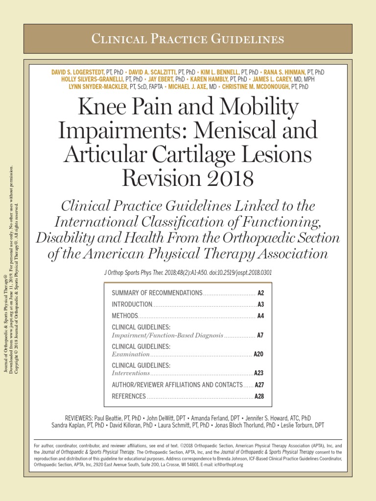 Knee Pain and Mobility Impairments: Meniscal and Articular Cartilage ...