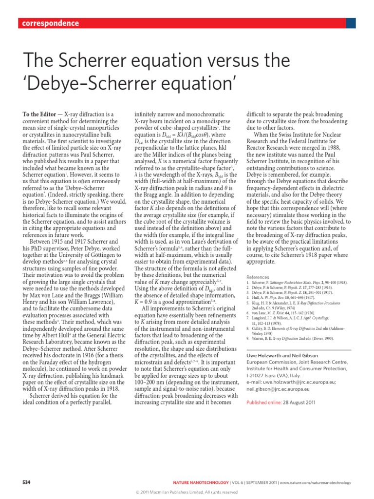 Scherrer Equation | PDF | X Ray Crystallography | Materials