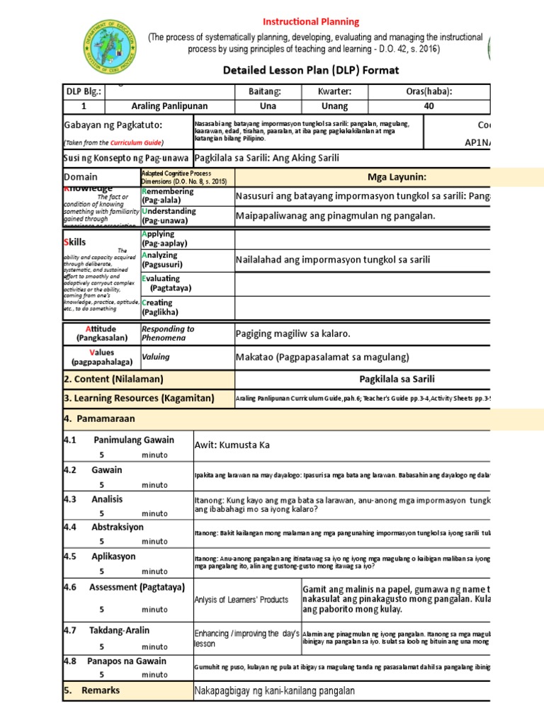 Detailed Lesson Plan (DLP) Format: Mga Layunin: Nowledge | PDF