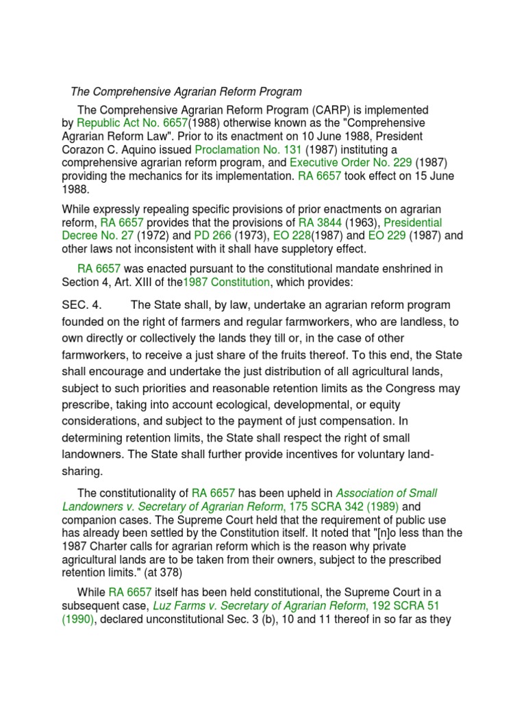The Comprehensive Agrarian Reform Program: Republic Act No. 6657 ...