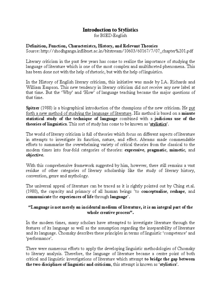 Introduction To Stylistics Pdf Linguistics Rhetoric