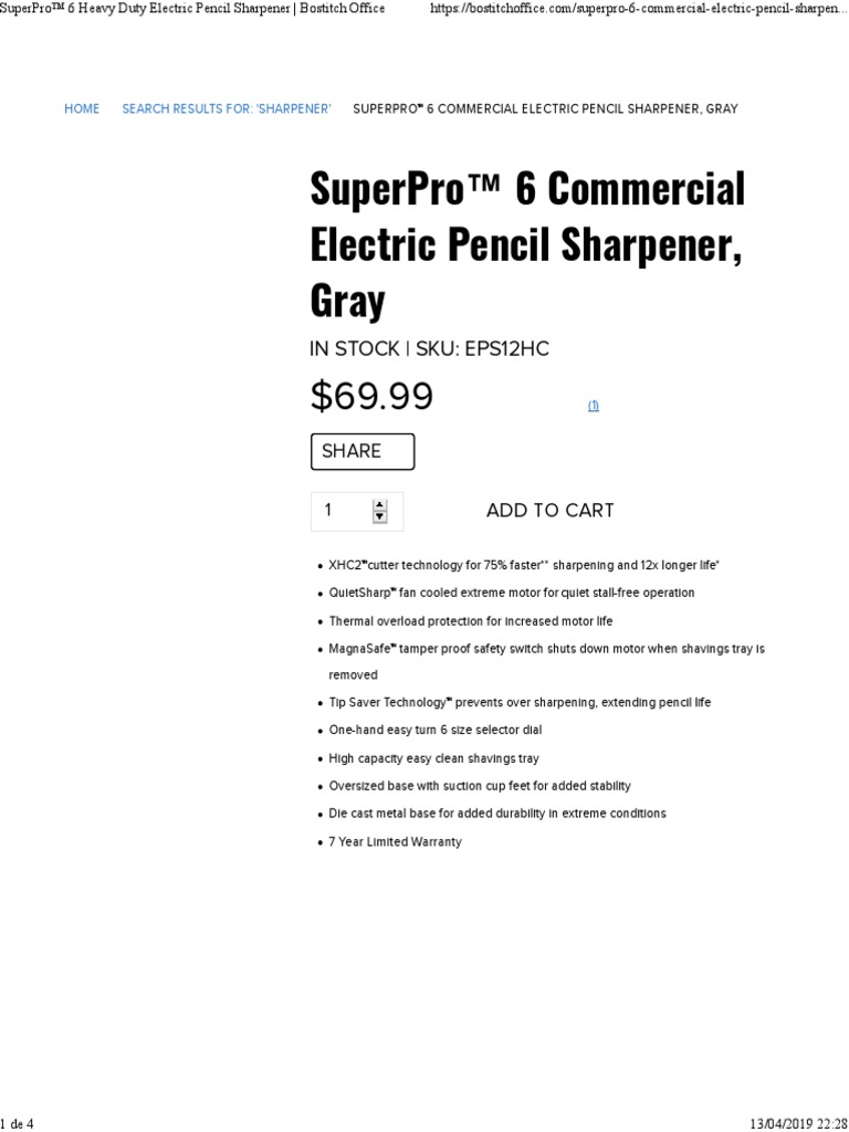 SuperPro™ 6 Heavy Duty Electric Pencil Sharpener - Bostitch Office ...