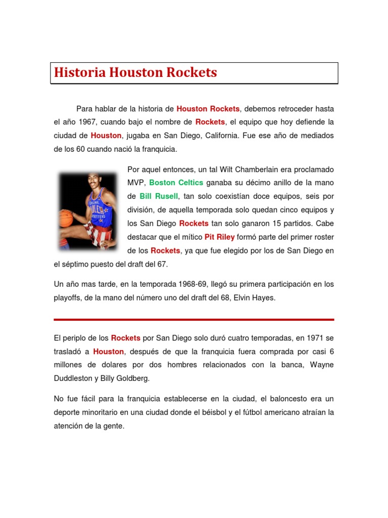 Historia Houston Rockets | PDF | Asociacion Nacional de Basquetbol ...