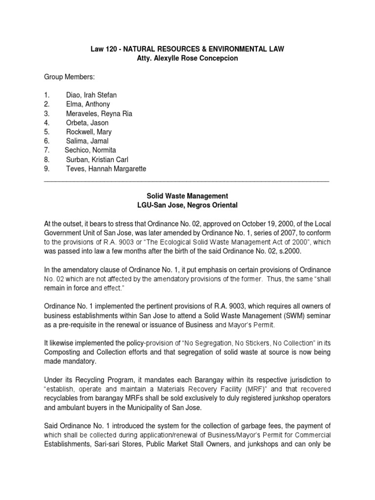 A Sample Solid Waste Management Ordinance of A LGU | PDF | Waste ...