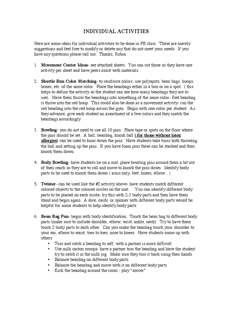 Individual Activities | PDF | Sports | Leisure