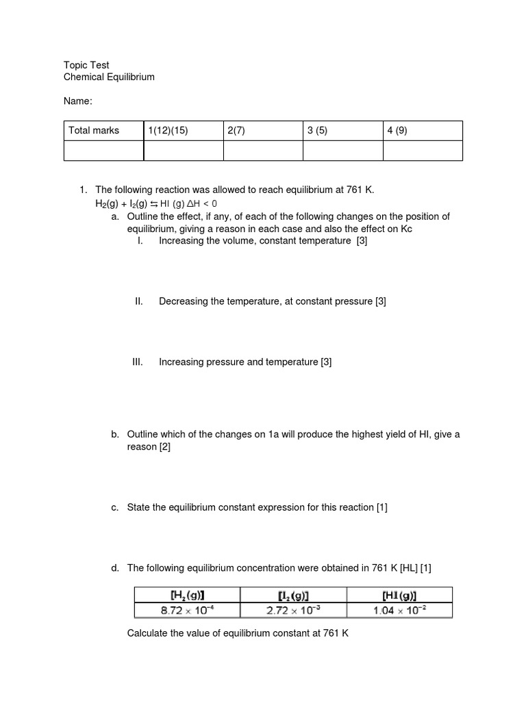 Equlibrium Questions (Chem DP HL) | PDF | Chemical Equilibrium ...