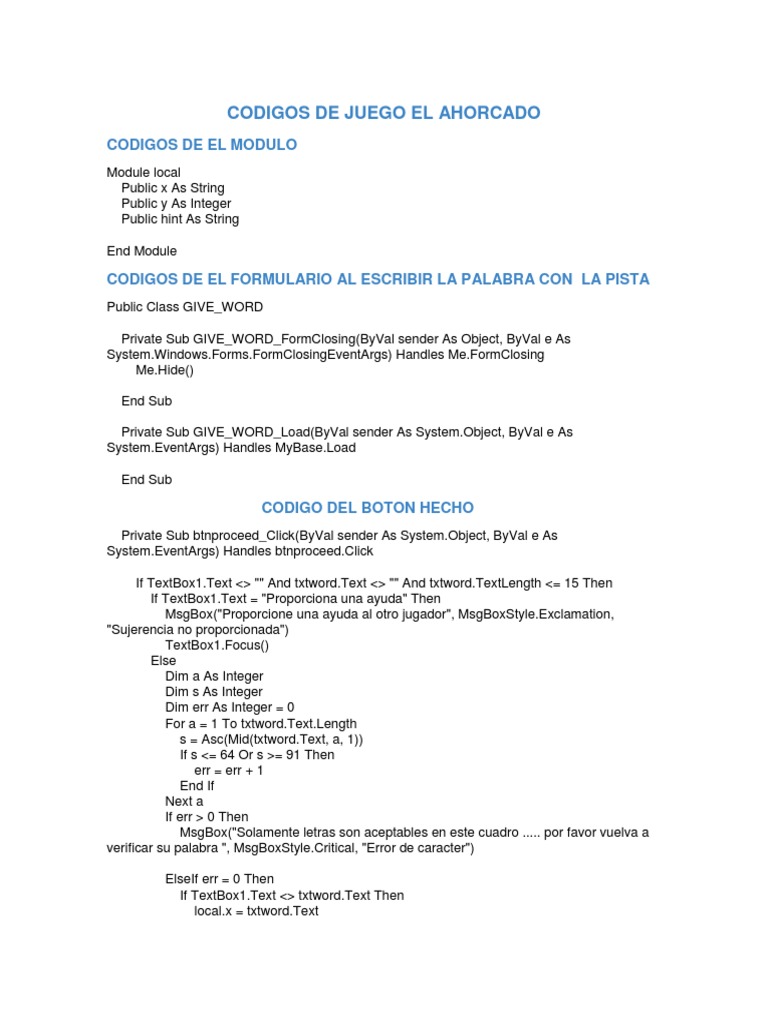 Códigos del Juego Ahorcado en VB.NET | PDF | Enseñanza de matemática
