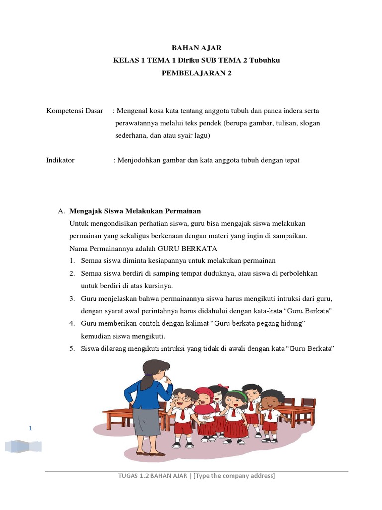contoh bahan ajar kelas 1 tema 2 contoh bahan ajar kelas 1 tema 2