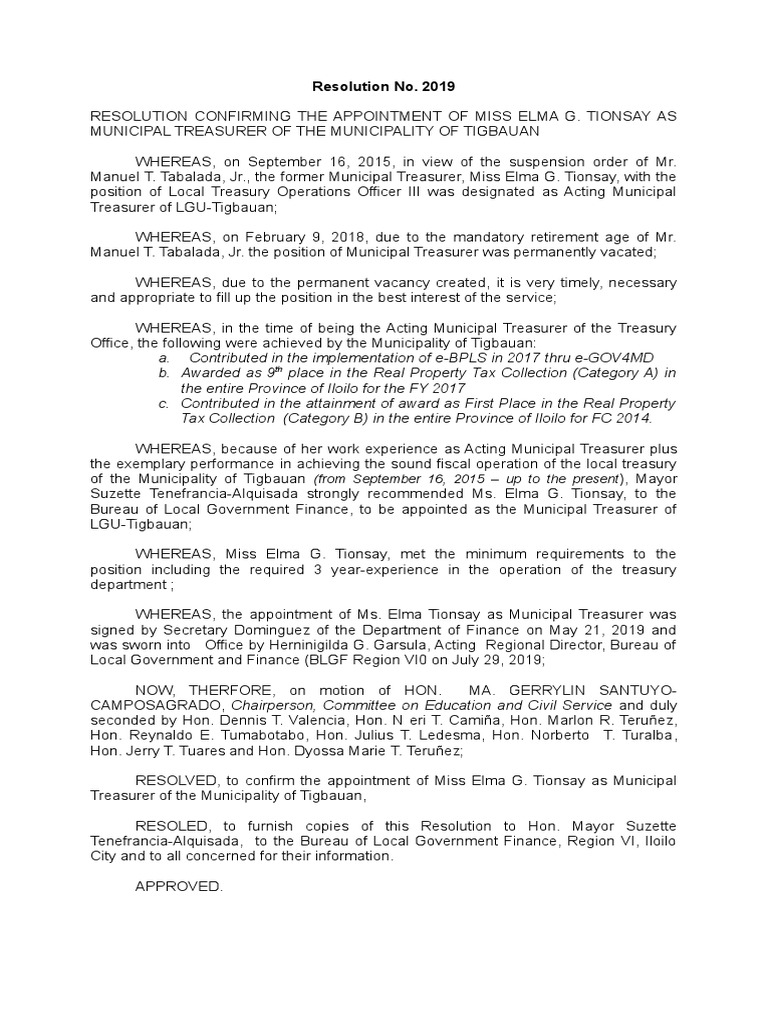 Confirmation of Municipal Treasurer Appointment | PDF | Social ...