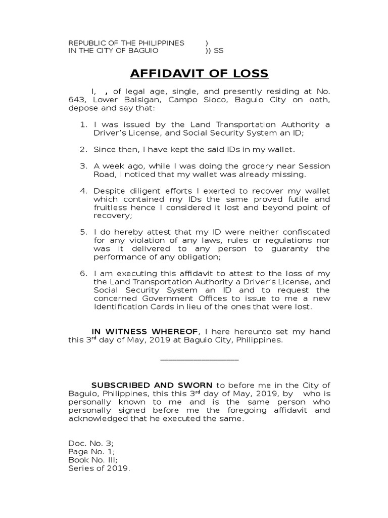 3 - Affidavit of Loss - School ID | PDF