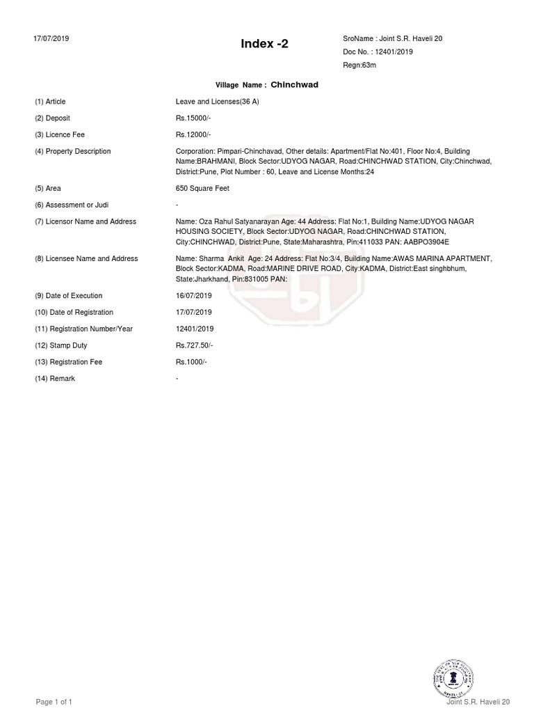 Index 2 Property Document Sample | PDF