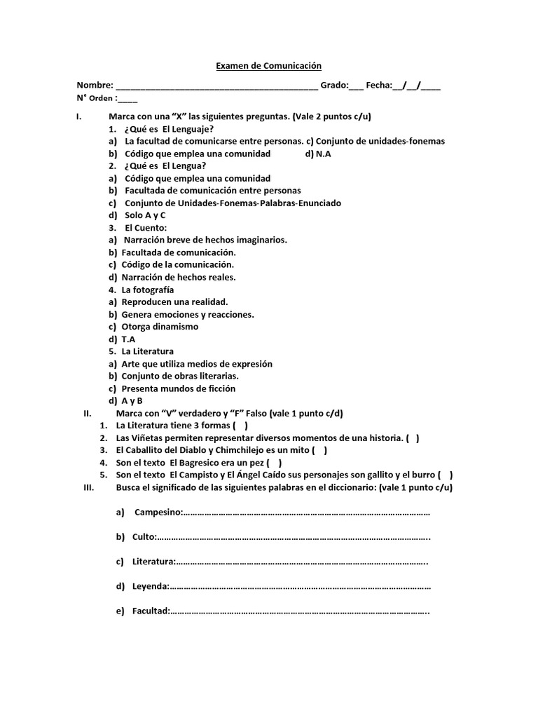 Examen de Comunicación | PDF