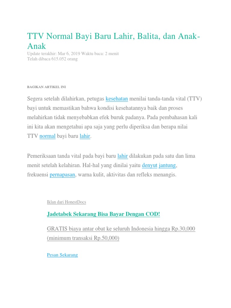 TTV Normal Bayi Baru Lahir | PDF