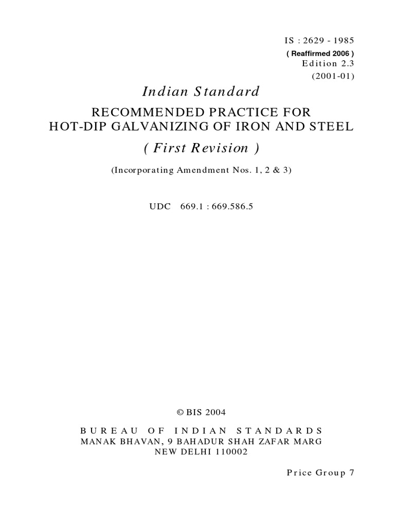 Is 2629 PDF | PDF | Galvanization | Metallurgy