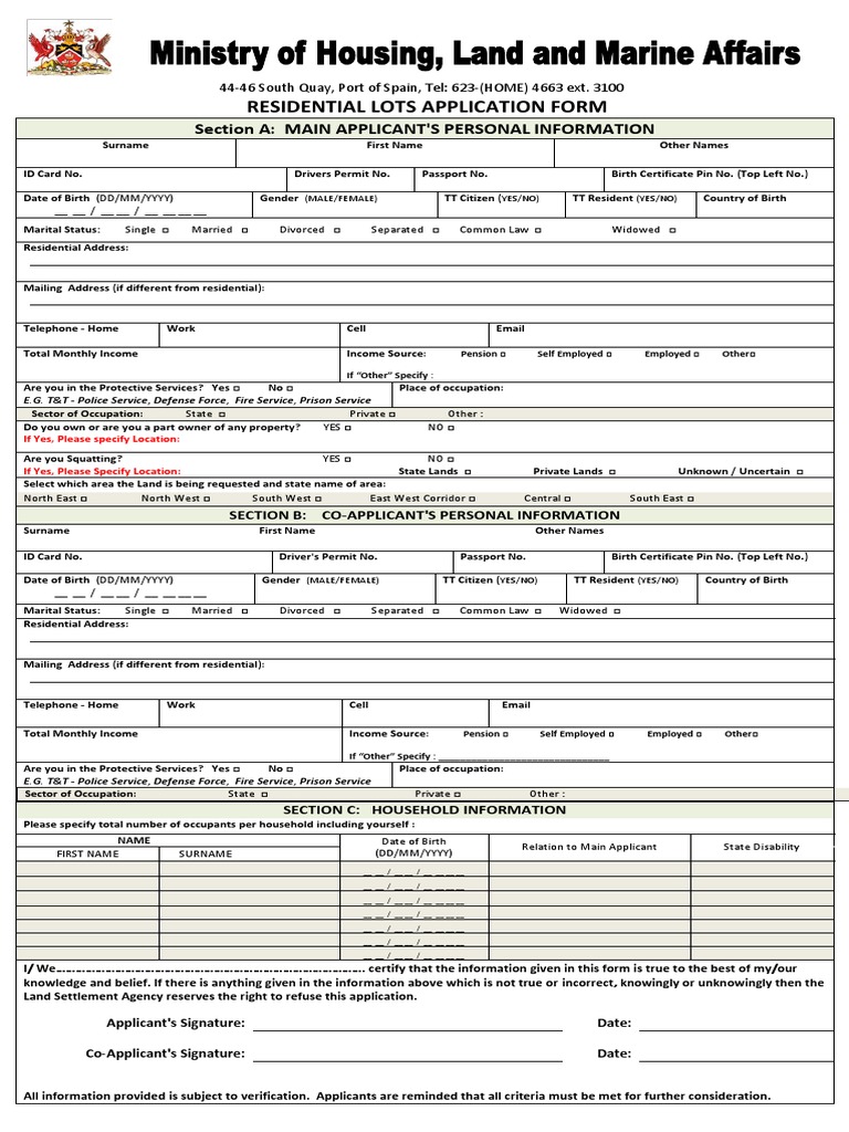 Land Settlement Agency Application Form | PDF | Identity Document ...