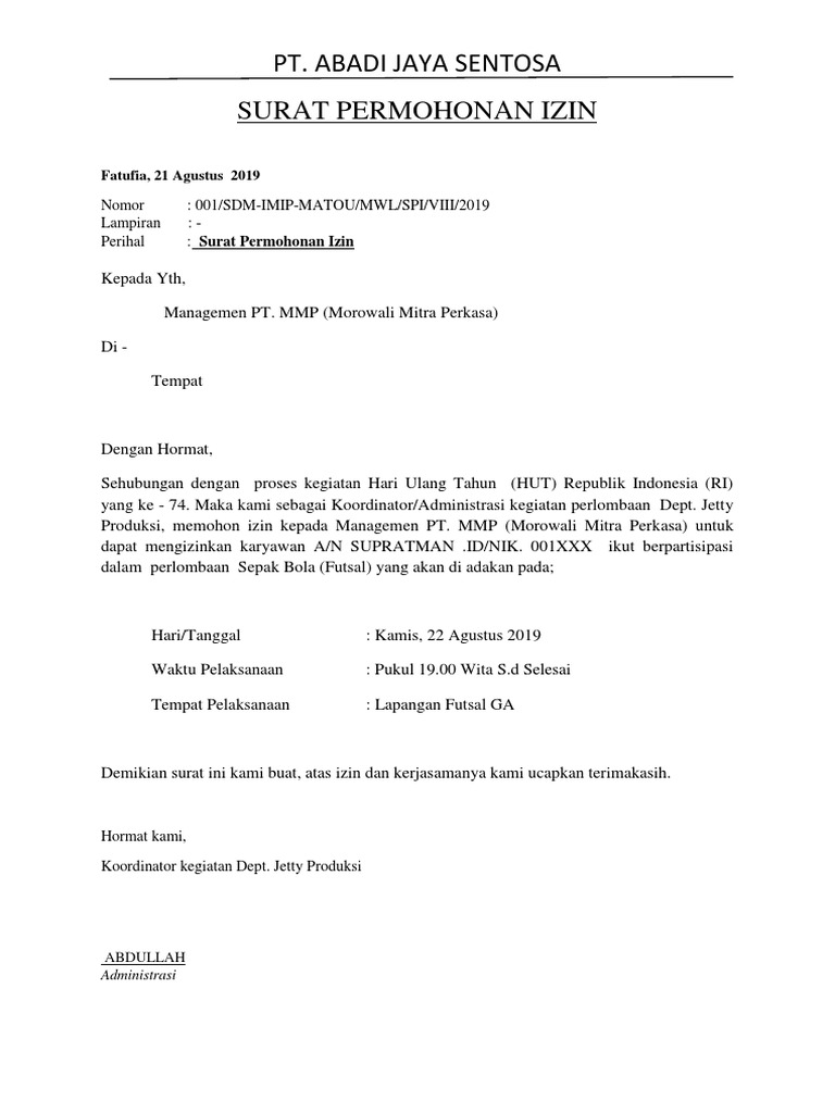 Contoh Surat Izin Kegiatan | PDF