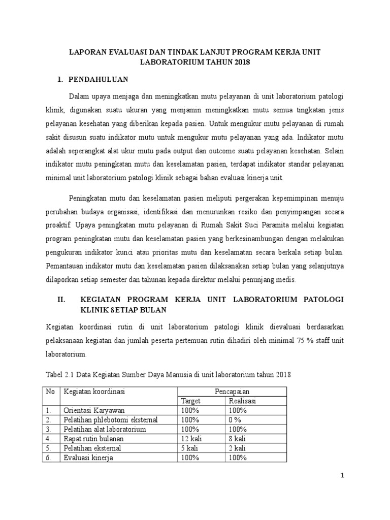 Laporan Evaluasi Program Kerja Laboratorium 2018 | PDF