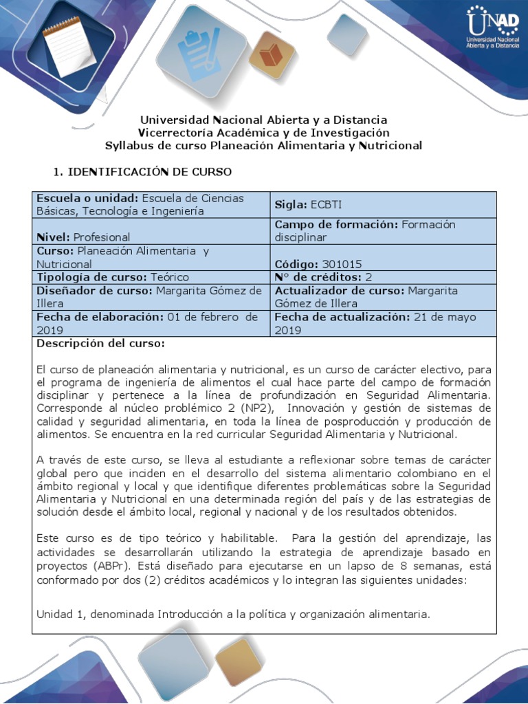 Syllabus Del Curso Planeación Alimentaria y Nutricional | PDF | Seguridad alimentaria ...