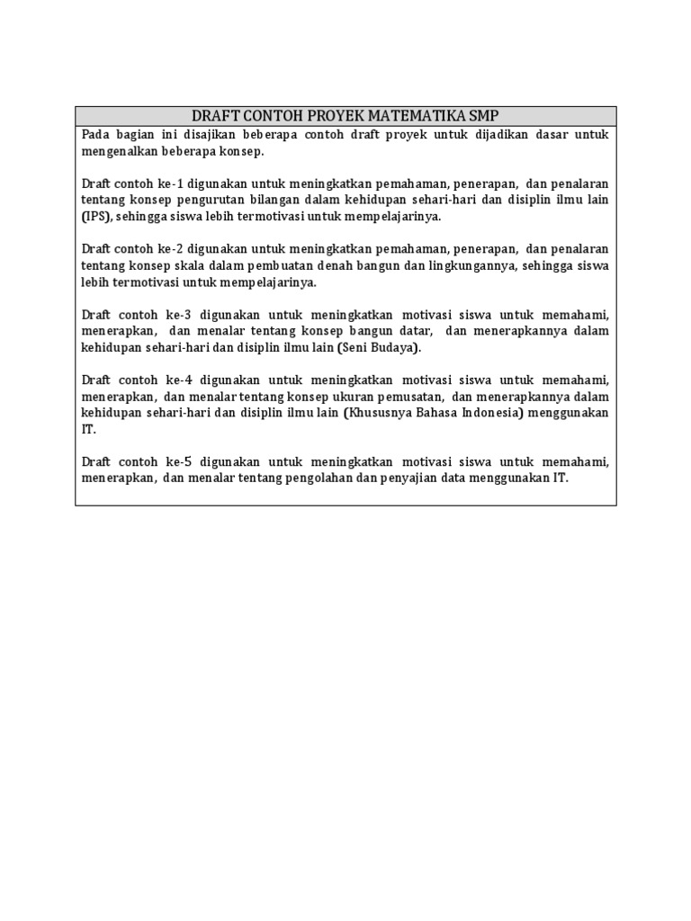 Contoh Draft Proyek Matematika SMP | PDF