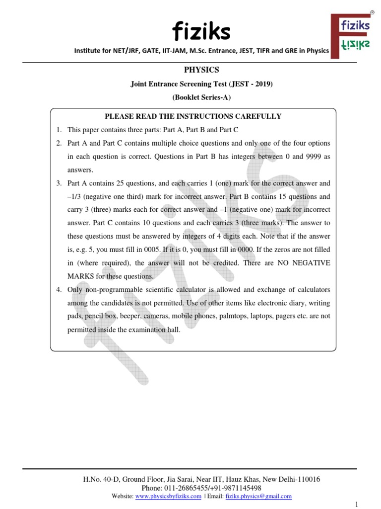 JEST 2019 Physics Exam Section A Review | PDF | Electronvolt | Mass