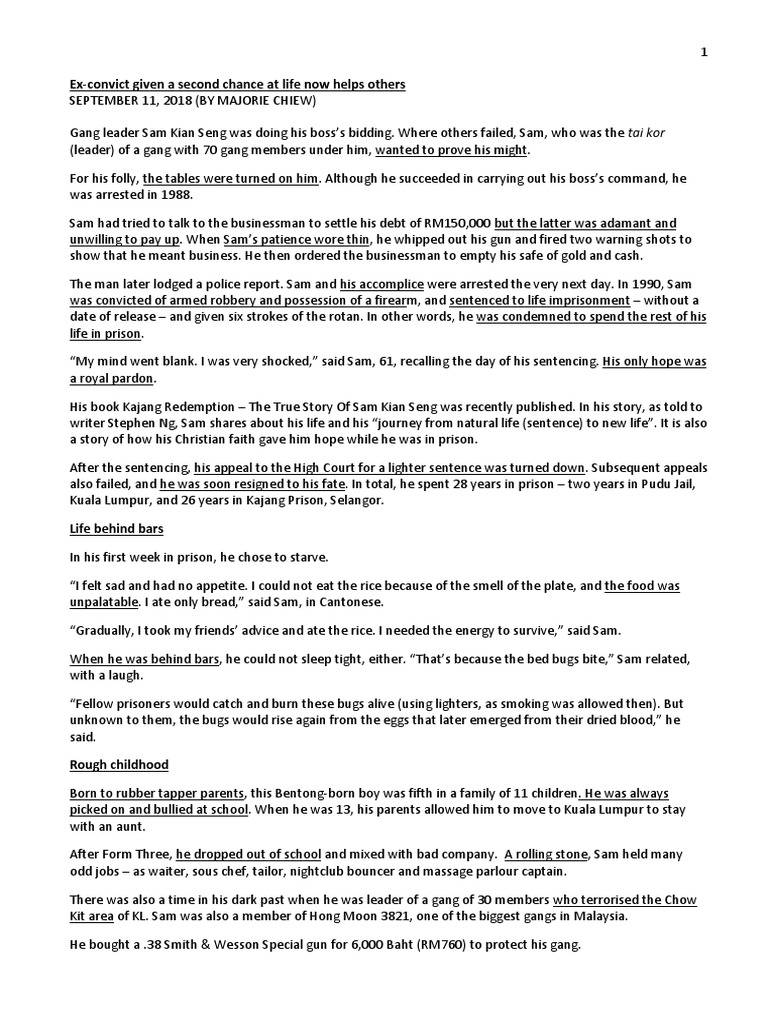 Ex Convict Article For Reading Comprehension | Download Free PDF | Life ...