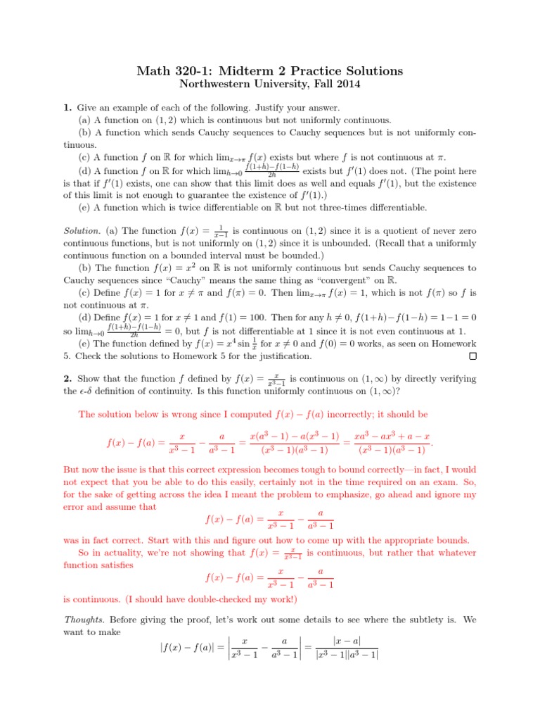Continuity Questions | PDF | Continuous Function | Calculus