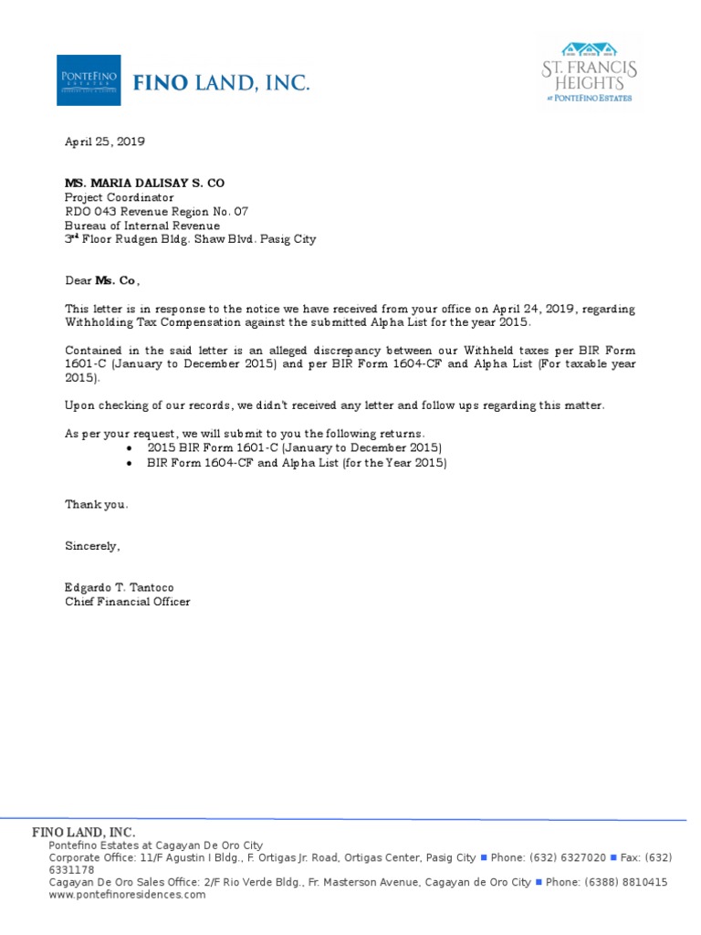 Response to BIR Notice of Discrepancy | PDF | Finance & Money Management