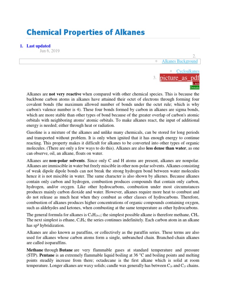 Chemical Properties of Alkanes | PDF | Alkane | Covalent Bond