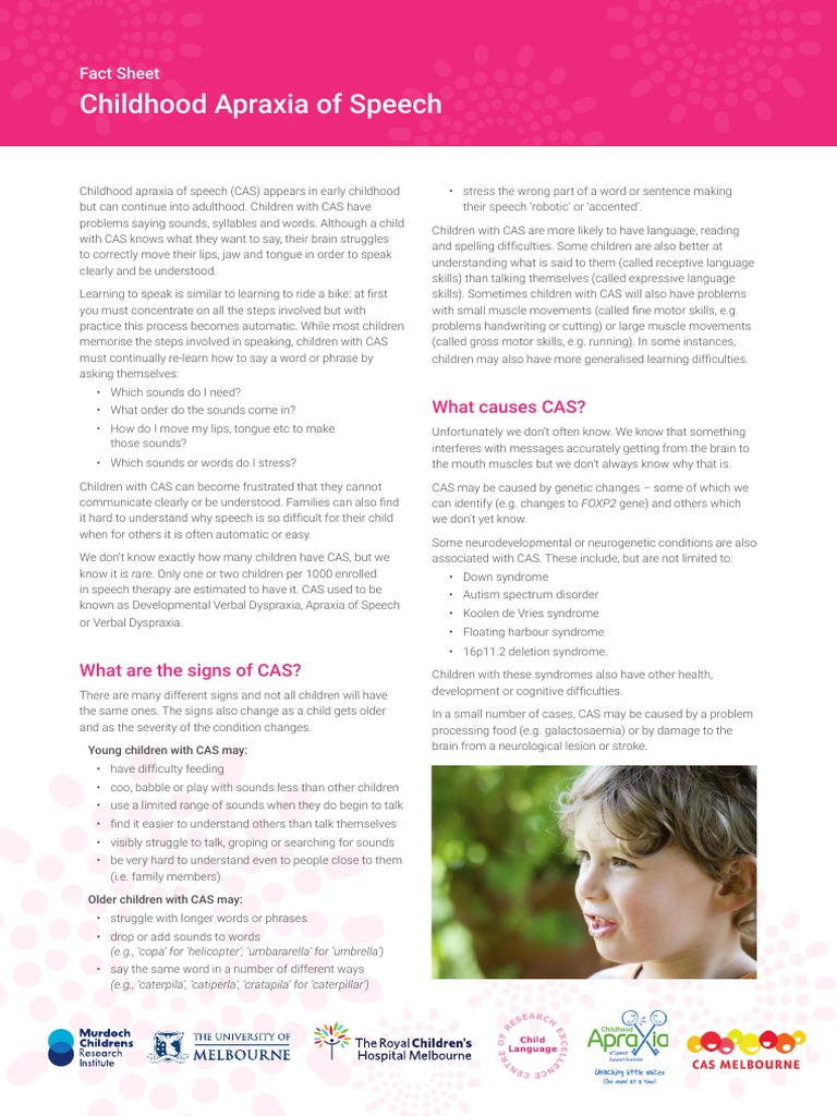 Fact Sheet Childhood Apraxia of Speech | PDF | Medical Specialties ...