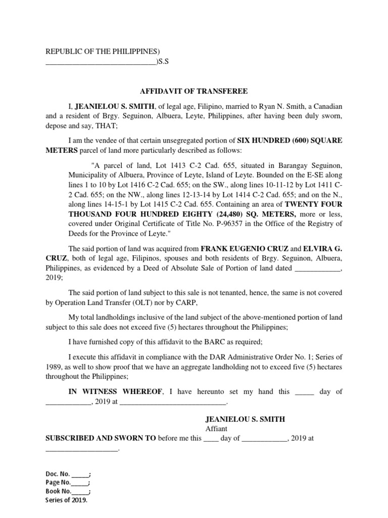 Affidavit of Transferee | PDF