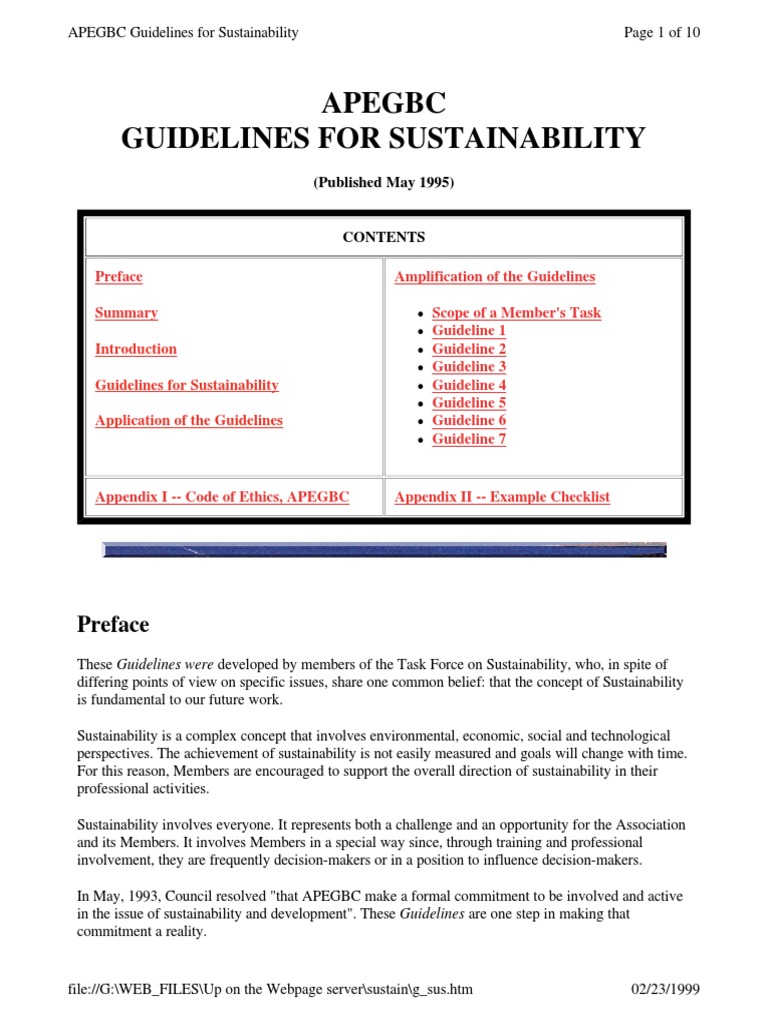 Apegbc Guidelines For Sustainability: Preface | PDF | Sustainability ...