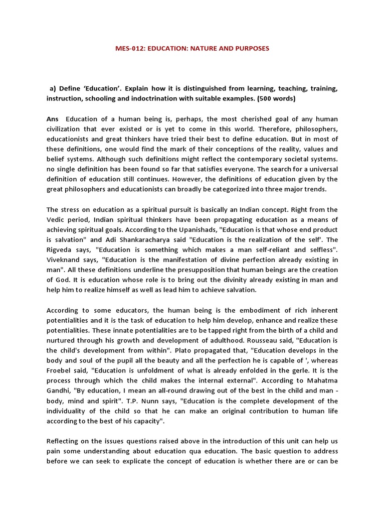 Mes 012 Solved Assignment 2018 19 Pdf Knowledge Curriculum 2694