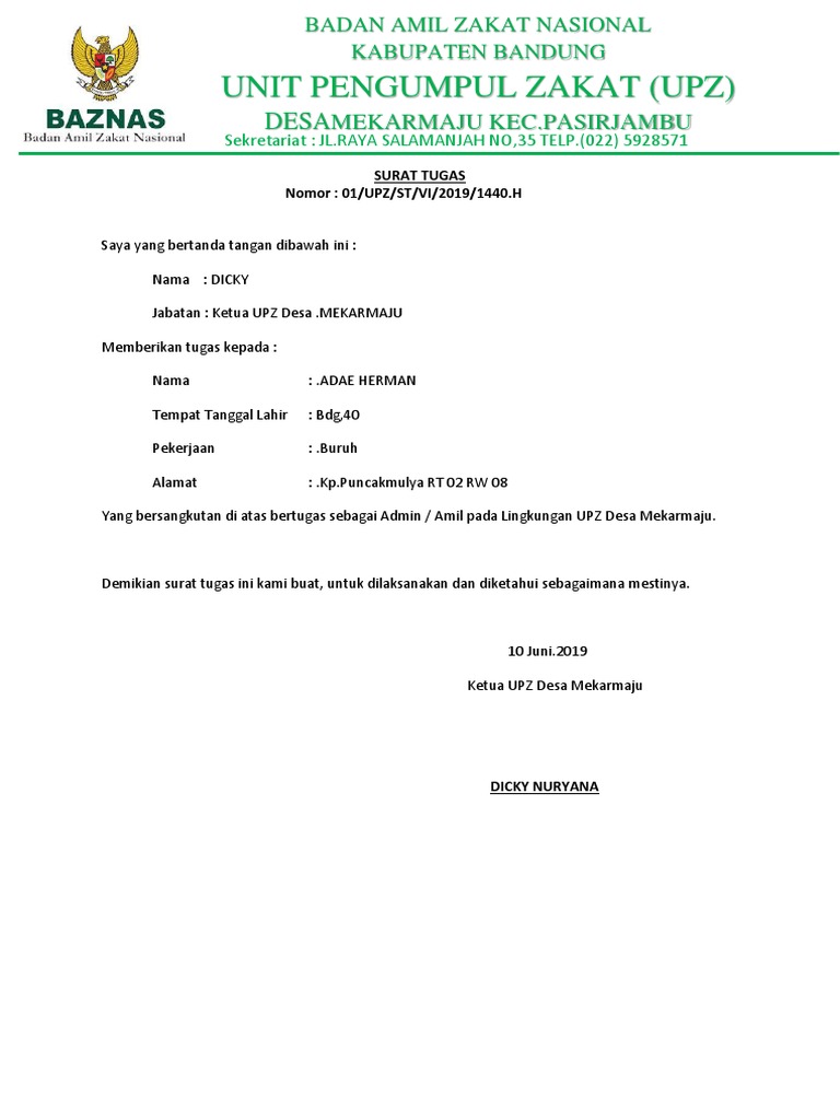 Contoh Surat Tugas Admin | PDF