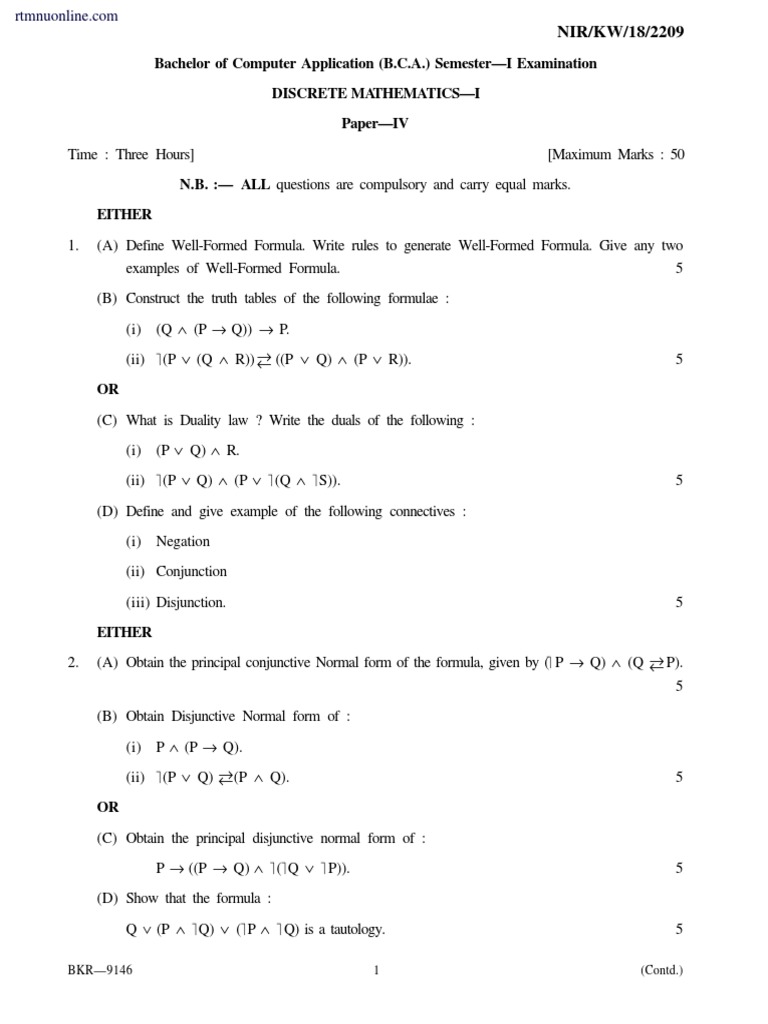 Bca 1 Sem Discrete Mathematics 1 Winter 2018 PDF | PDF | Formalism (Deductive) | Syntax (Logic)