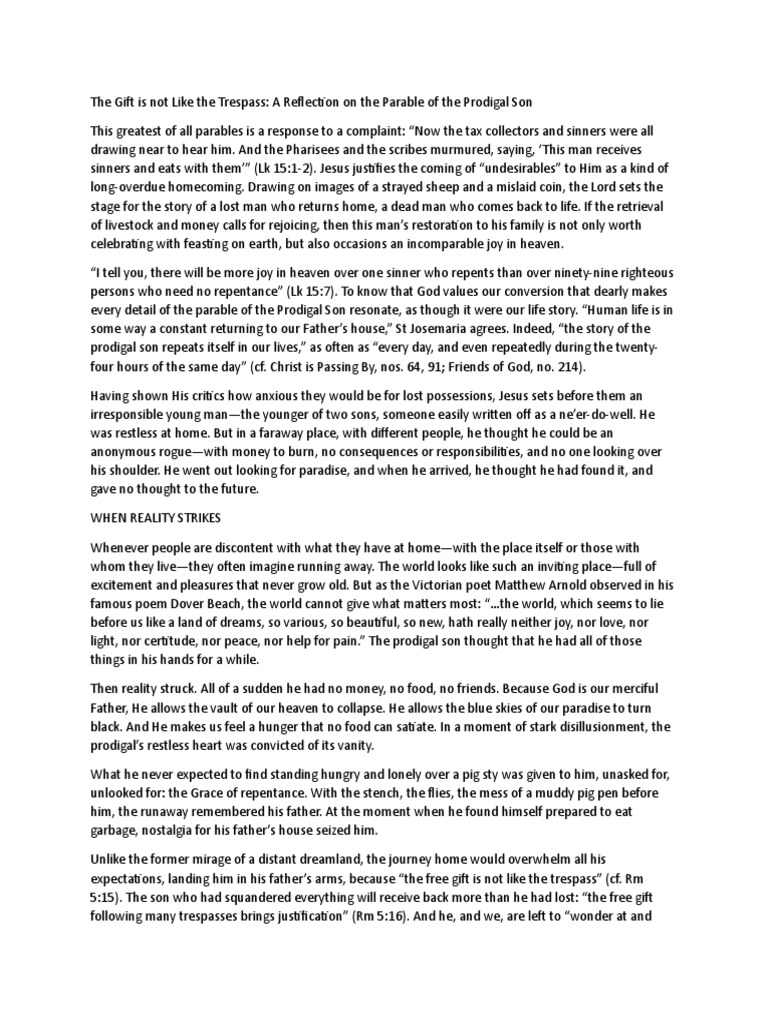 Reflection On The Lost Son | PDF | Parables Of Jesus | Forgiveness