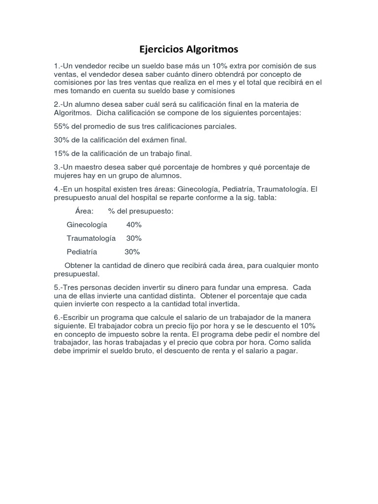 Ejercicios Algoritmos | PDF