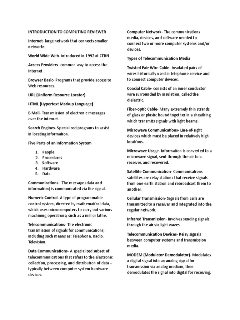 Introduction To Computing Reviewer | PDF | Telecommunication | Computer ...