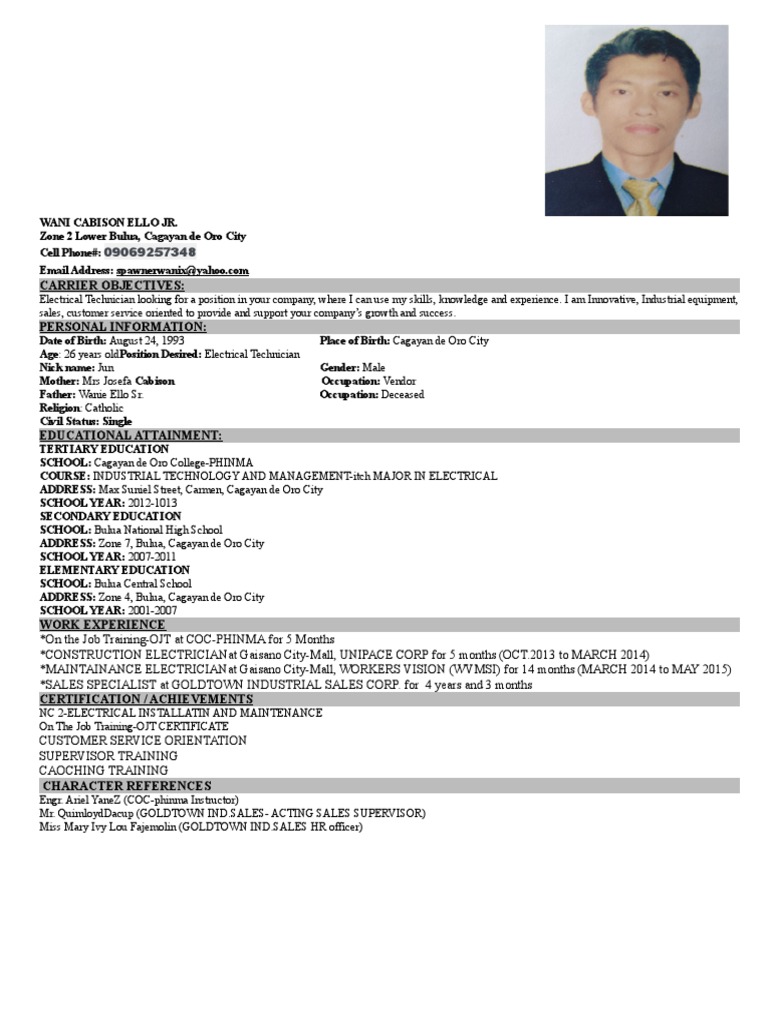 Carrier Objectives: Personal Information | PDF