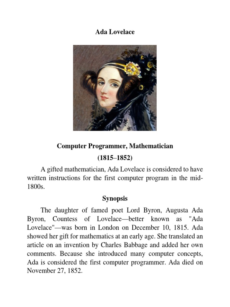 Ada Lovelace Biography | PDF
