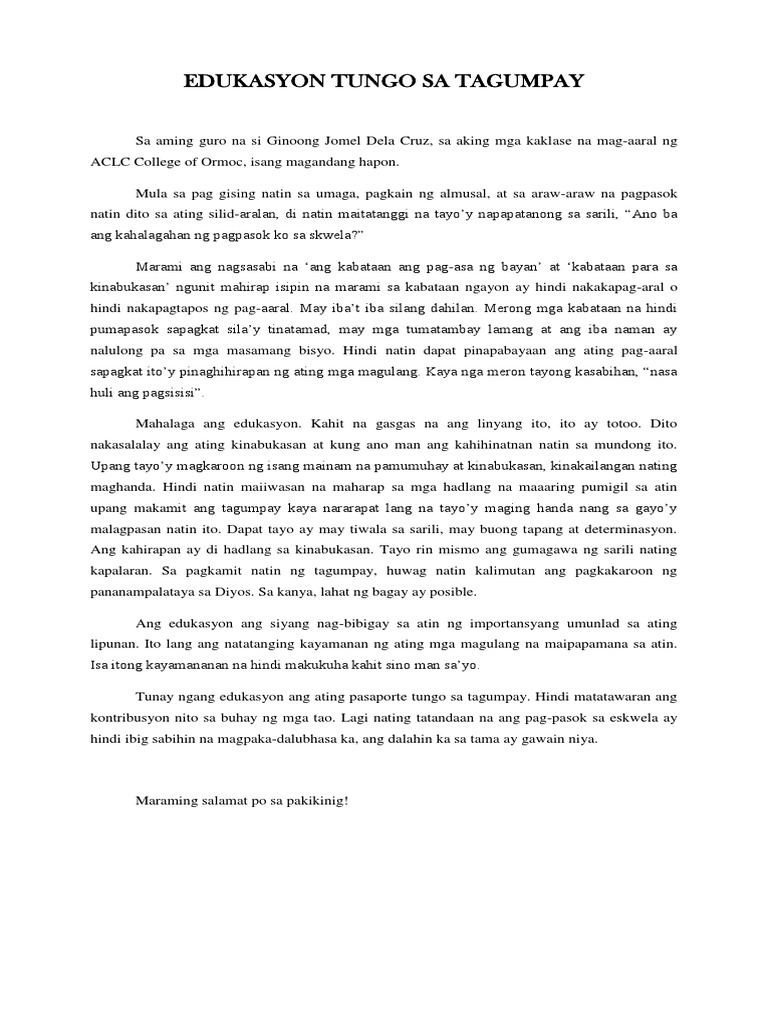 Edukasyon Tungo Sa Tagumpay | PDF