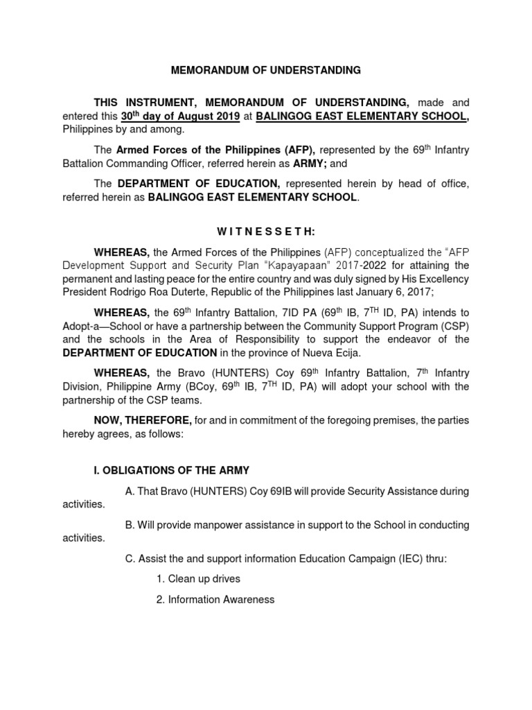 Army-School Partnership Agreement | PDF | Military Science | Military