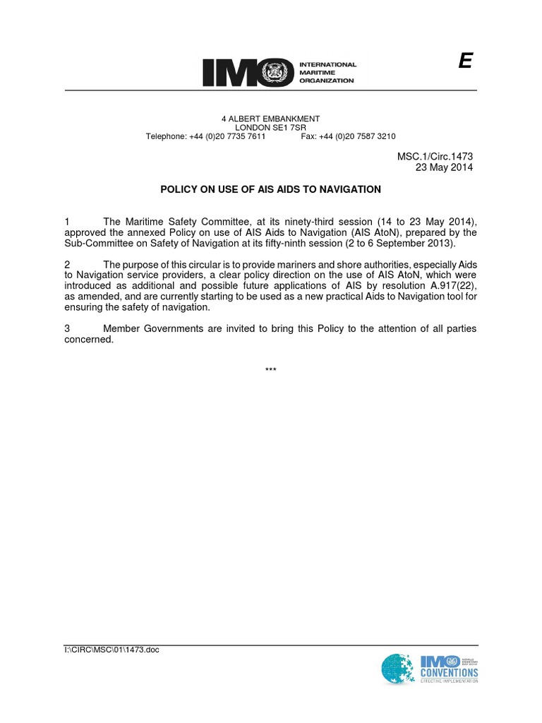 Imo Msc1 Circ1473 Policy On Use of Ais Aton | PDF | Water Transport ...