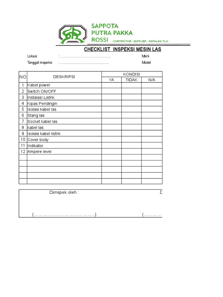 Form Checklist Mesin Las | PDF