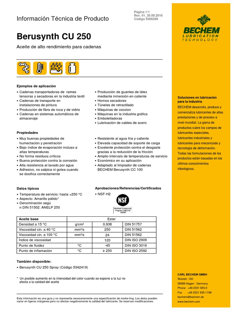 Bechem Berusynth CU 250 | PDF | Lubricante | Cobre