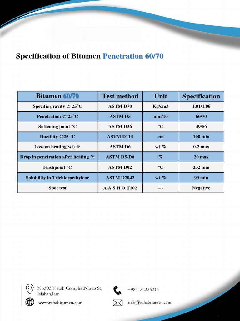 Datasheet of Bitumen Penetration 60-70 | PDF