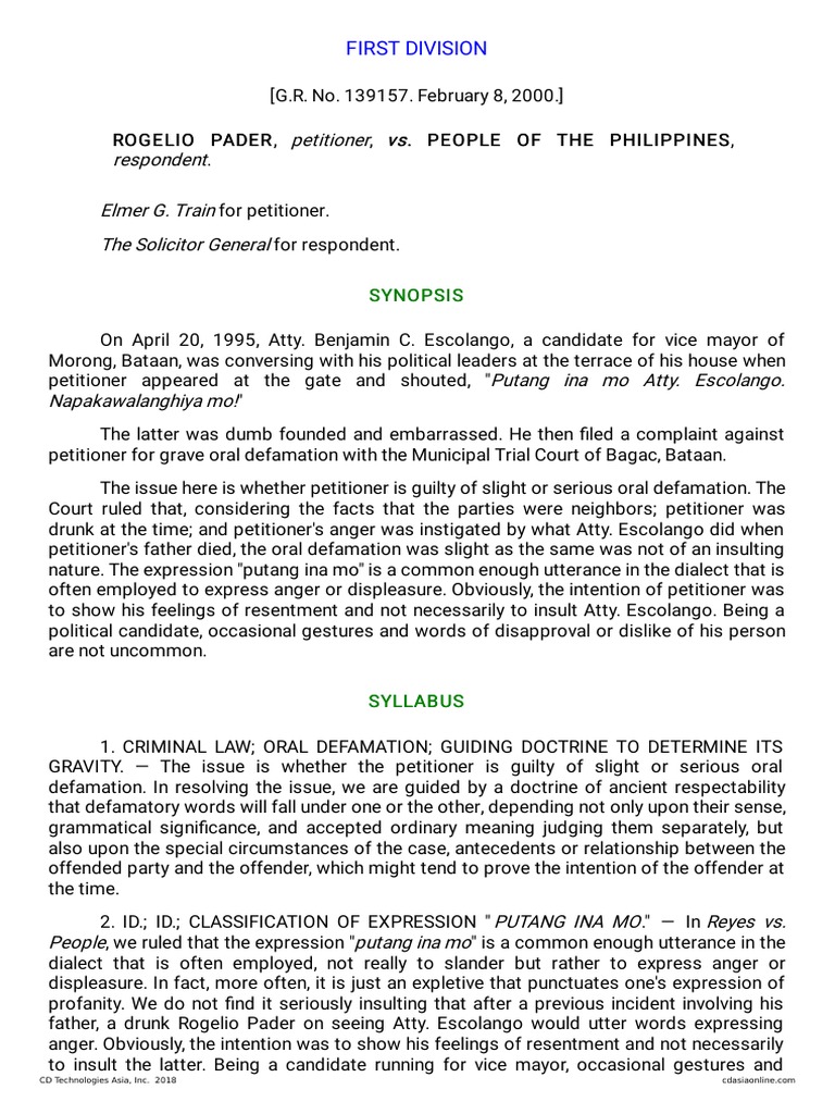 Pader v. People | PDF | Defamation | Judgment (Law)
